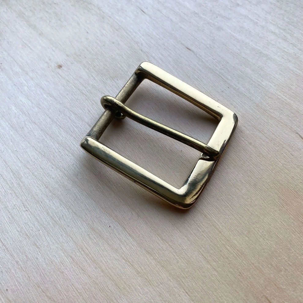 Solid Brass Belt Buckle - Flat Square Frame with Pin, 1.5 Inch